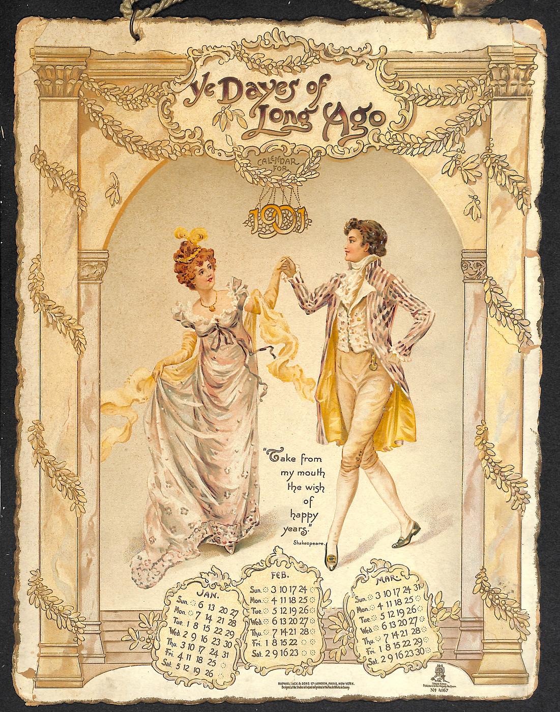 YE DAYS OF LONG AGO CALENDAR FOR 1901 - TuckDB Ephemera