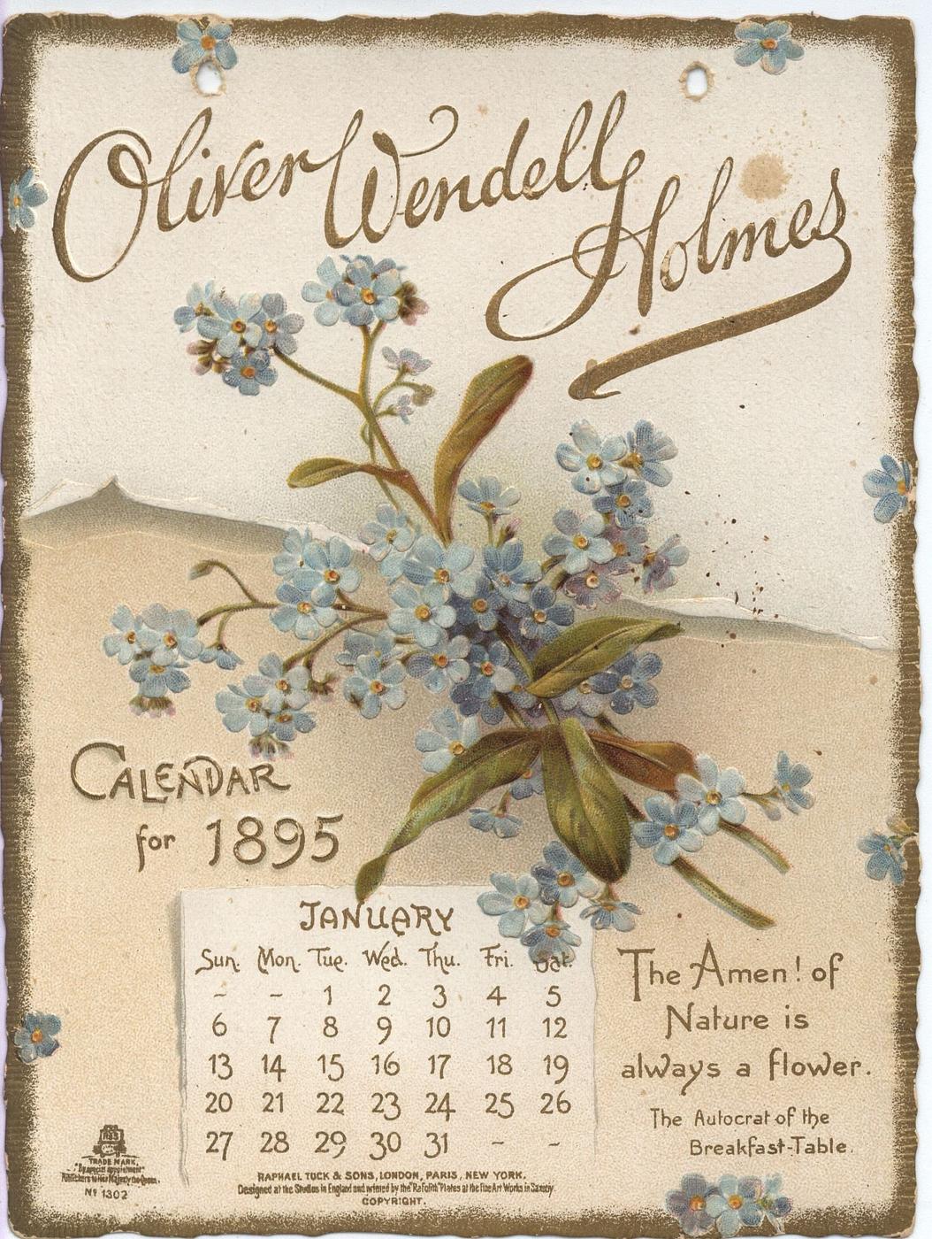 OLIVER WENDELL HOLMES CALENDAR FOR 1895 - TuckDB Ephemera