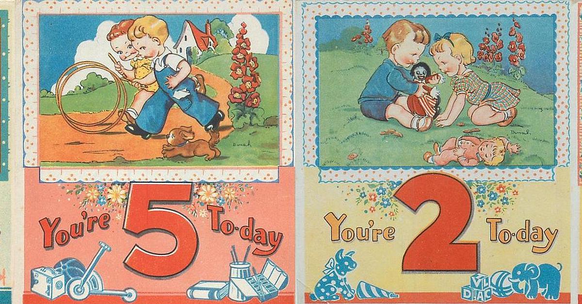 Set: Greeting, A TUCK CARD, KGVI period, Birthday, Children,Oversize ...