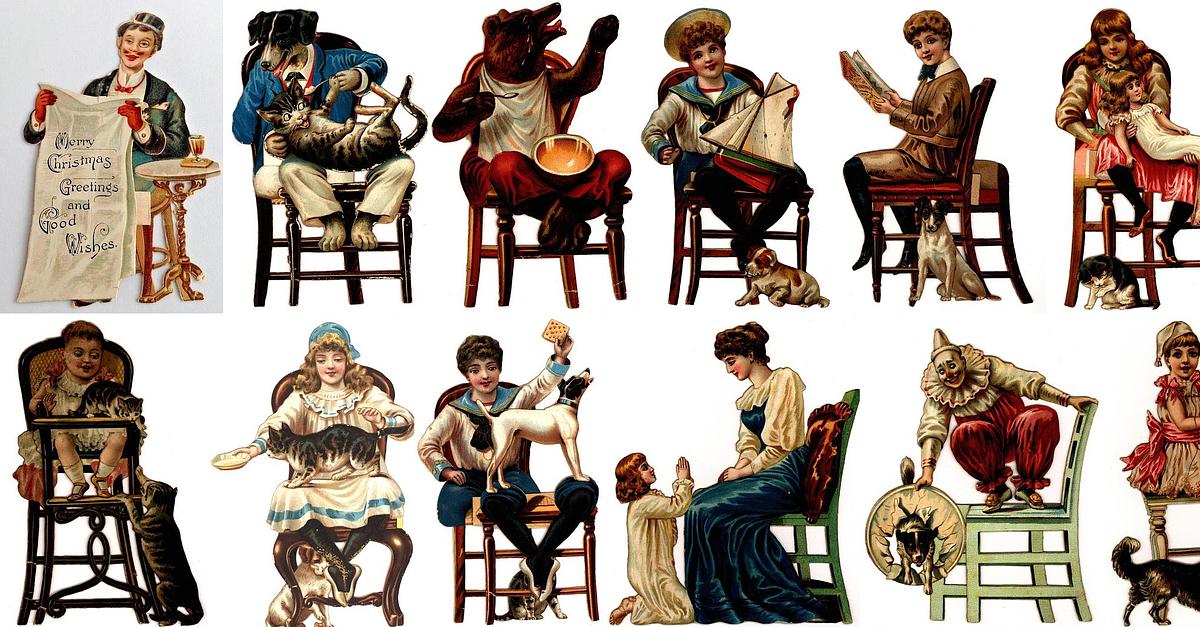 Set: characters on chairs - TuckDB Ephemera